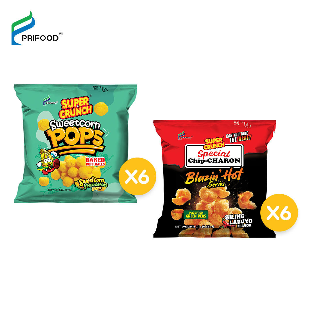 Super Crunch Duo Bundle 2 - 6 Sweetcorn Pops 22g & 6 Chip-Charon Blazin ...