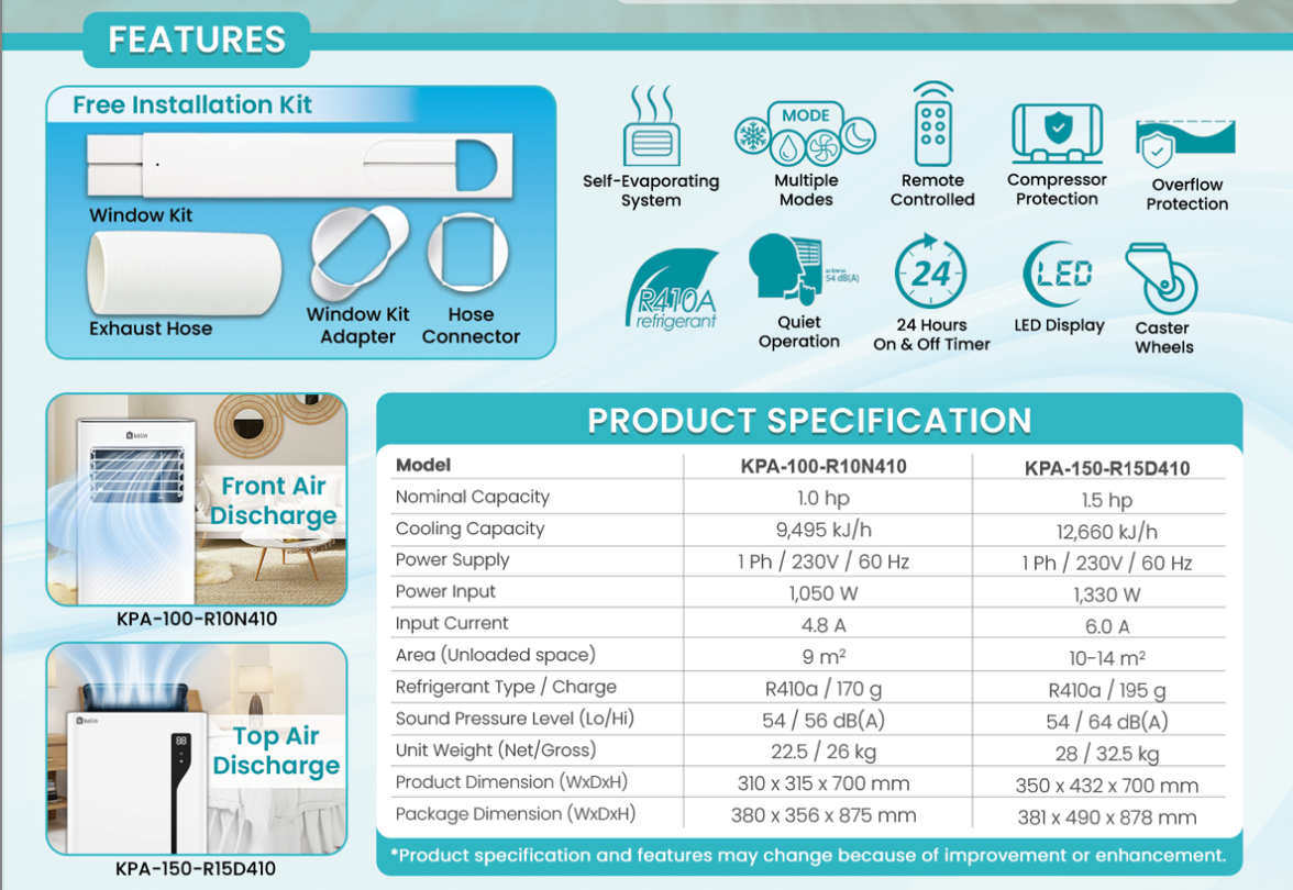 Kolin 1.0hp Portable Aircon with Remote Control | R410A (KPA-100 ...