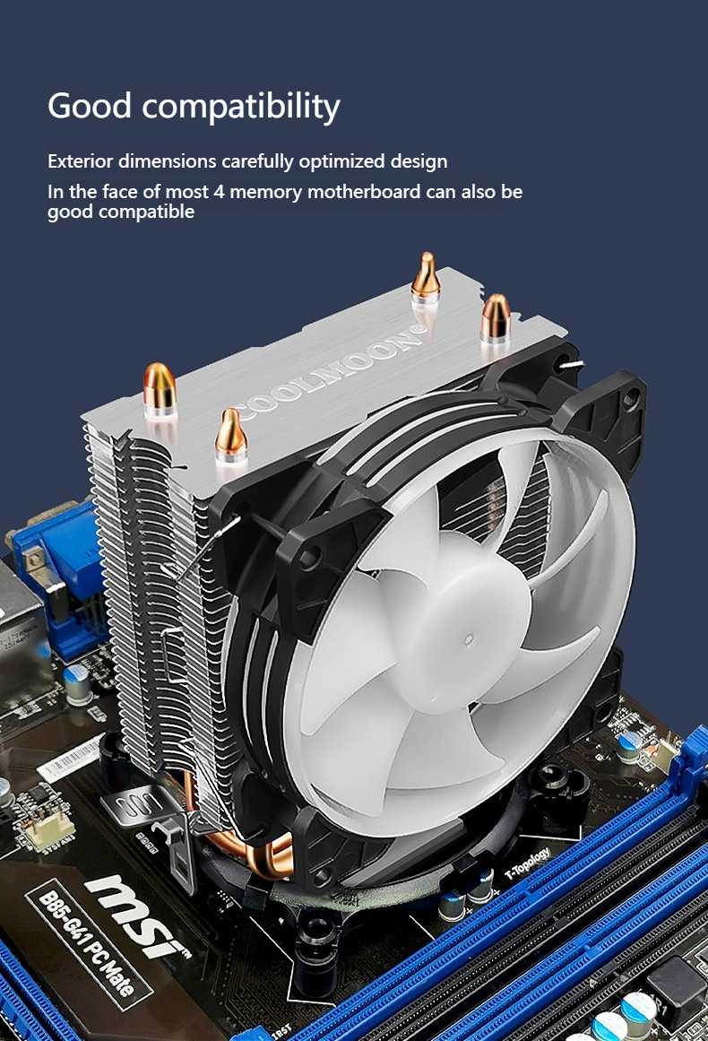 Double Copper Tube CPU Fan Desktop Computer Luminous Mute AMD Air ...