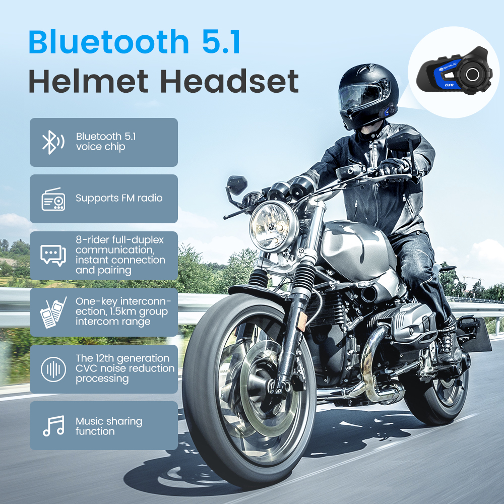 GEARELEC GX8 Bluetooth Motorcycle Intercom Helmet Headset Waterproof ...