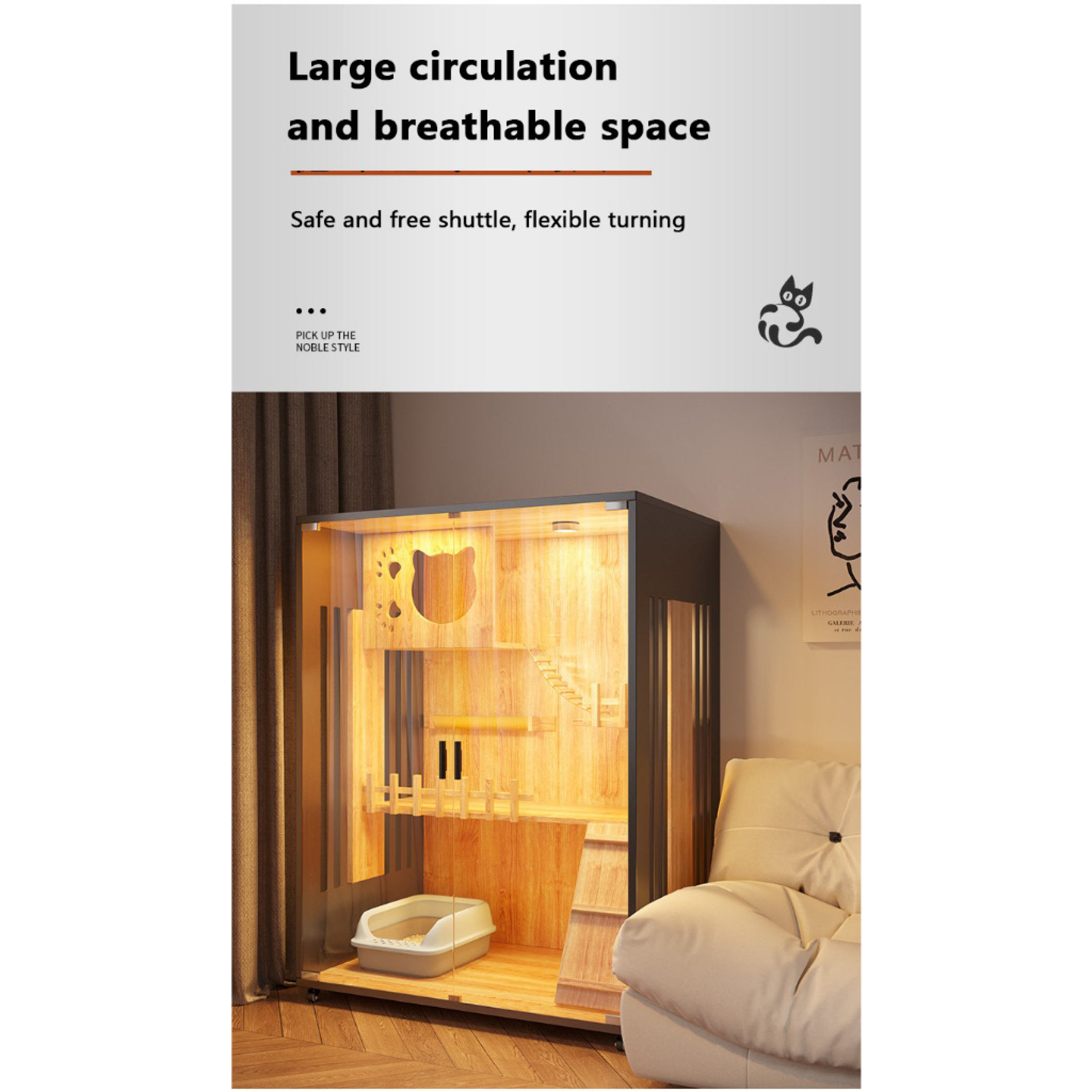 Luxury Cat Villa Solid Wooden Cat House Pet Showcase Indoor Cat Cage ...