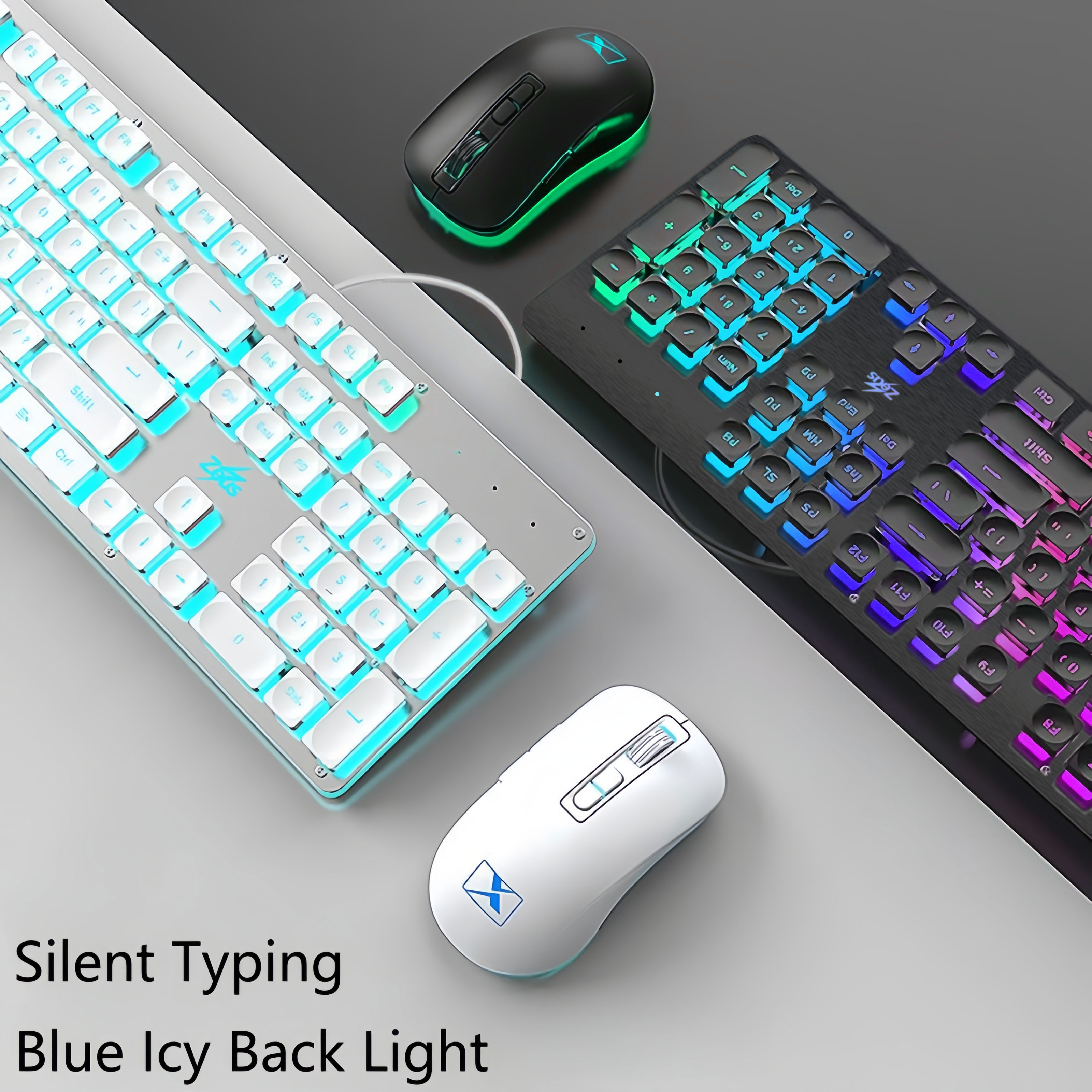 Zeus K88 Icy Blue Back Light Wired Gaming Keyboard 104 Keys Silent ...