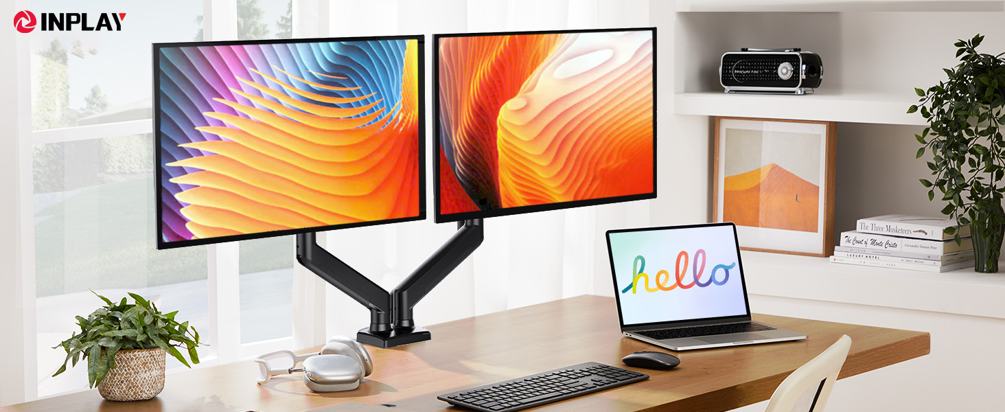 Inplay KMT-3 Dual Monitor Mount Full Adjustable Monitor Stand with C Clamp For 17-32 Inch ...