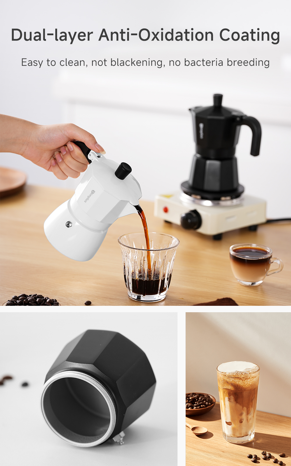 Simplus Moka Pot Dual-Valve Pressurized Extraction Rich Crema Intalian ...