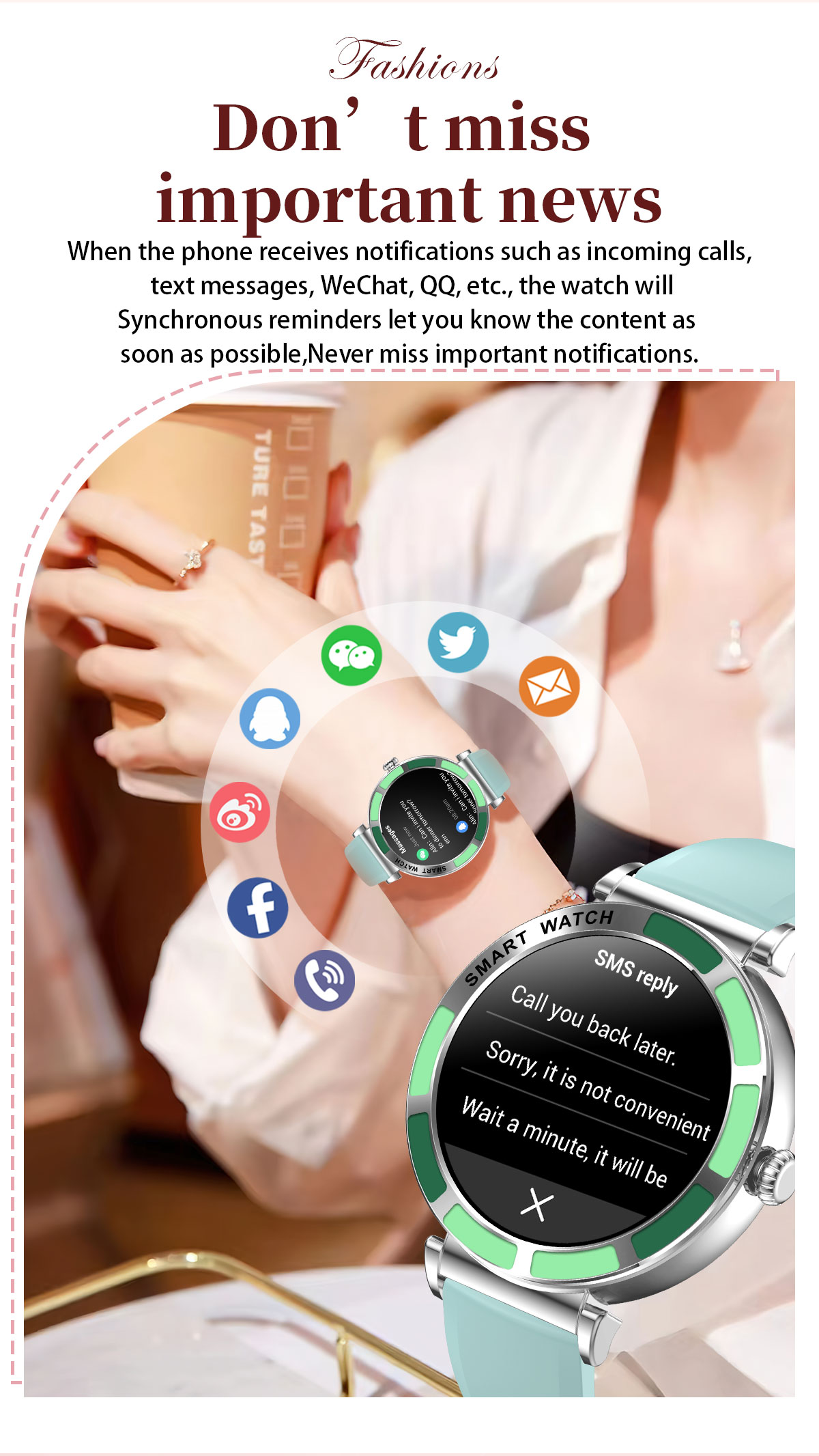 Aolon LILY R2 Smart Watch Bluetooth Call Menstrual Health Message 24H ...