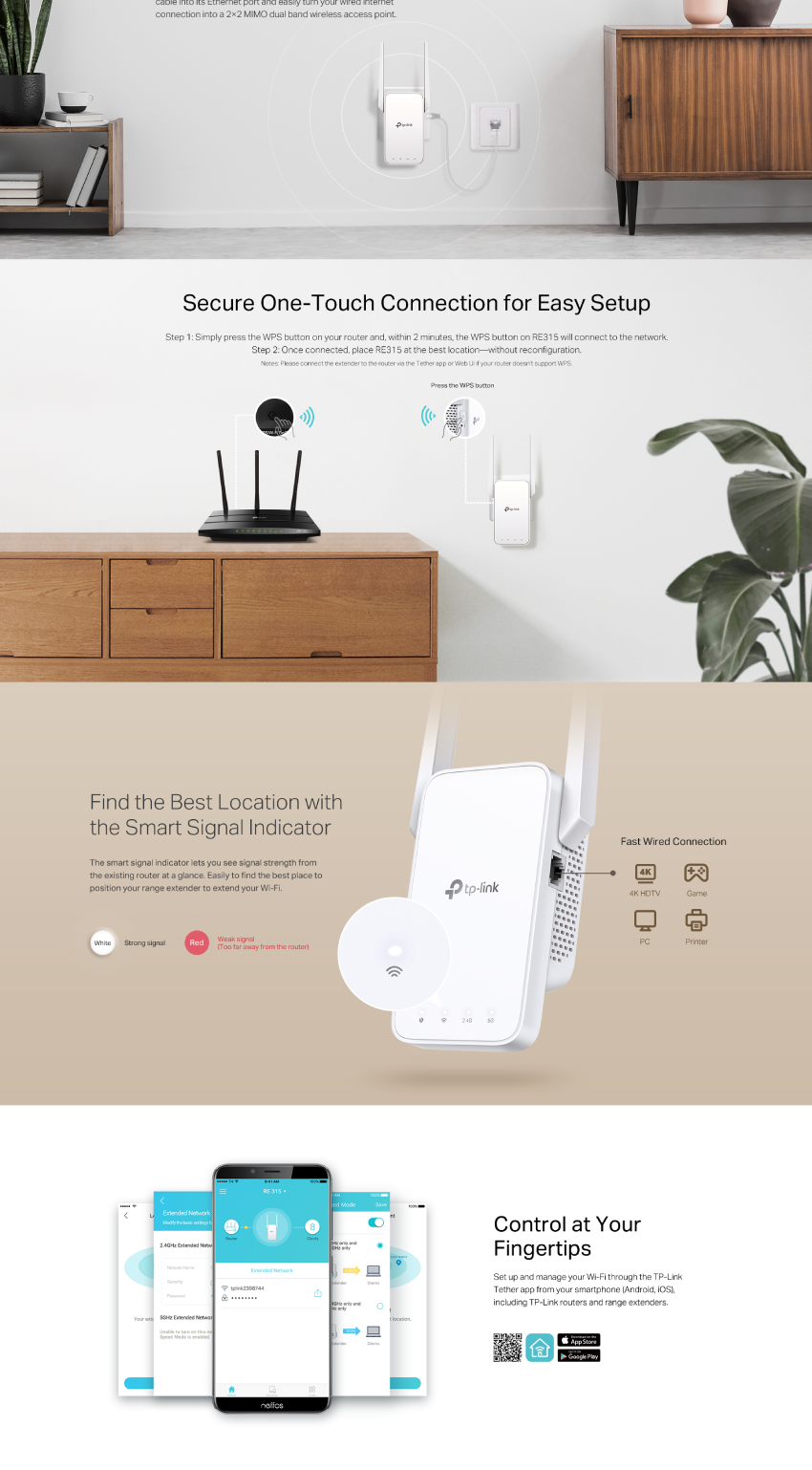 TP-Link | RE315 | AC1200 | EasyMesh | Wi-Fi 5 | Range Extender | WiFi ...