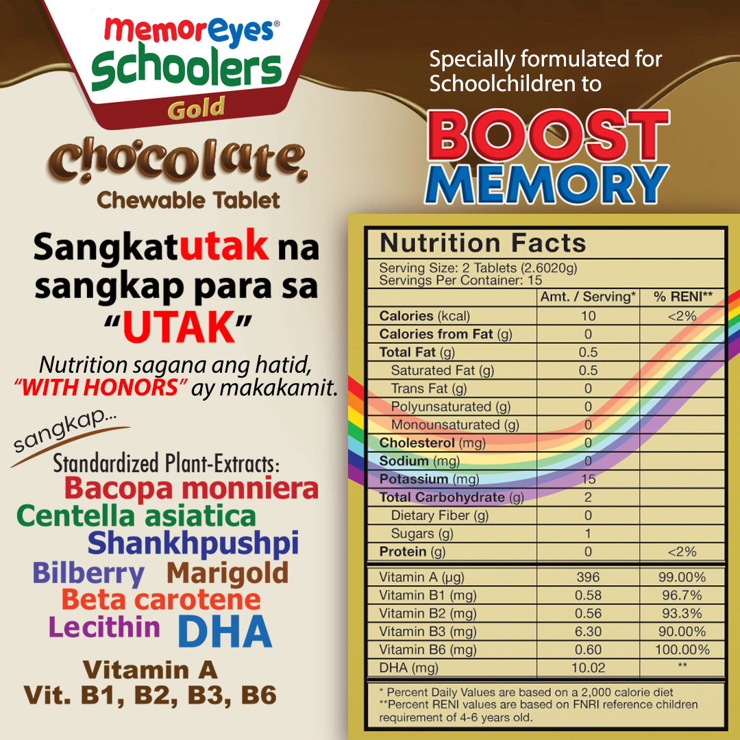 MemorEyes Schoolers Chocolate Chewables Brain & Eye Supplement Memory ...