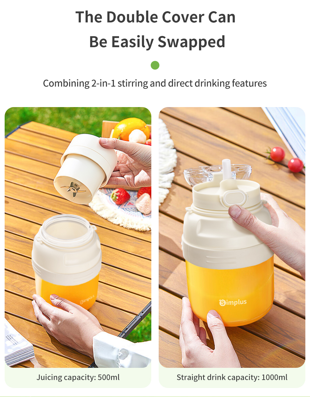 Simplus Cordless Portable Blender Juicer USB Rechargeable 1L Capacity ...