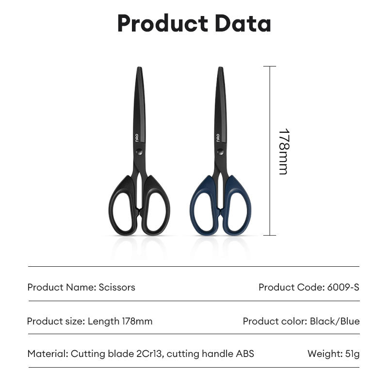 Deli 6009-S Scissors Big Scissors Sharp Stainless Steel Scissors ...