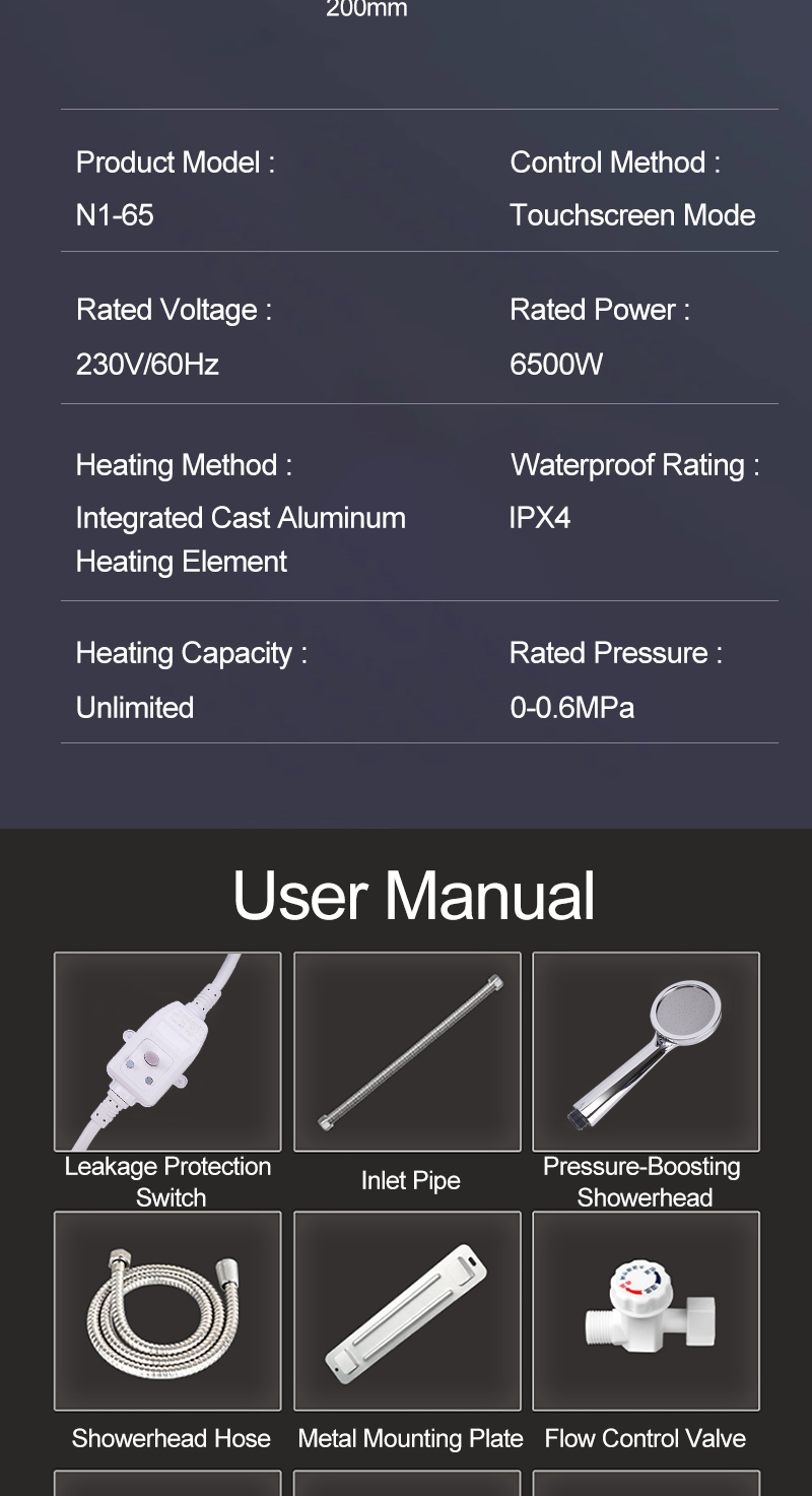 MANUYAMA Water Heater Shower Electric LCD Touchscreen With Self ...