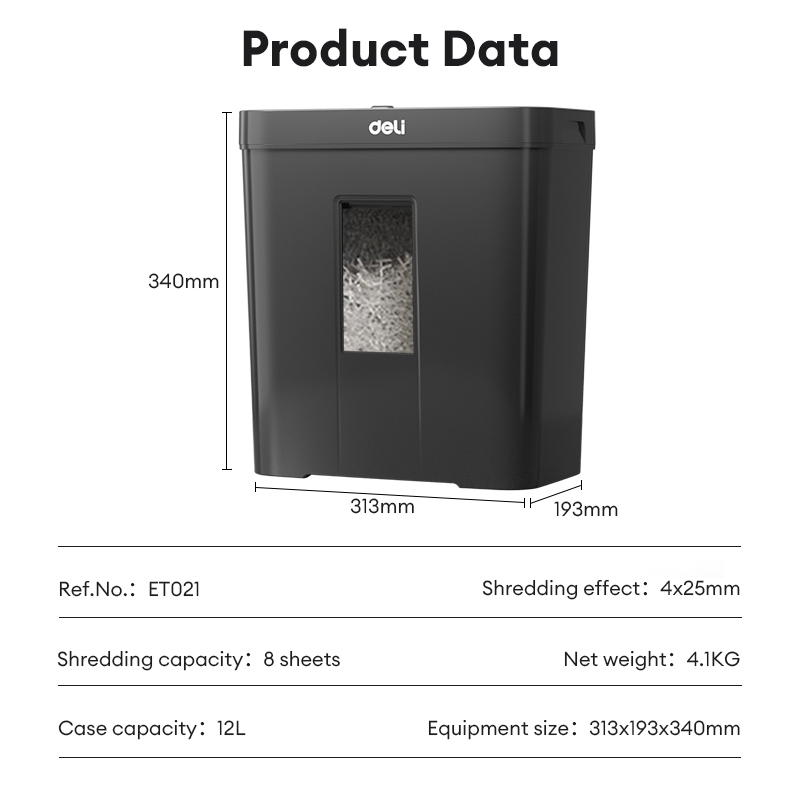 Deli ET021 Black Paper Shredder Automatic Cutting Machine 12L 8 Sheets ...