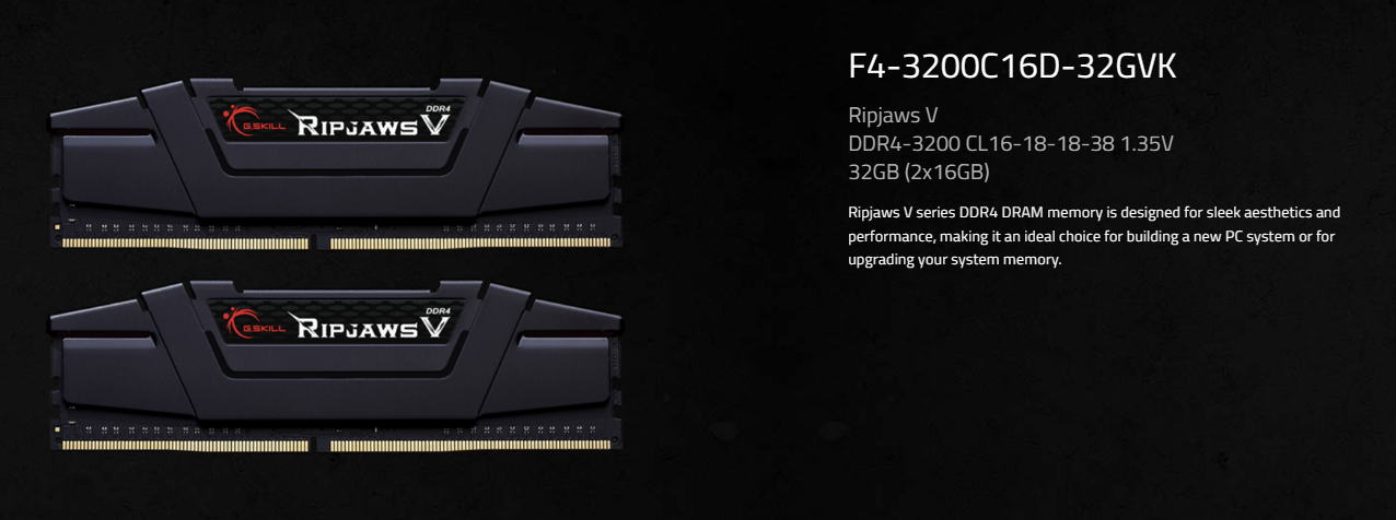 G.skill Ripjaws V 32GB (2x16GB) DDR4-3200 CL16 1.35V RAM (F4-3200C16D ...