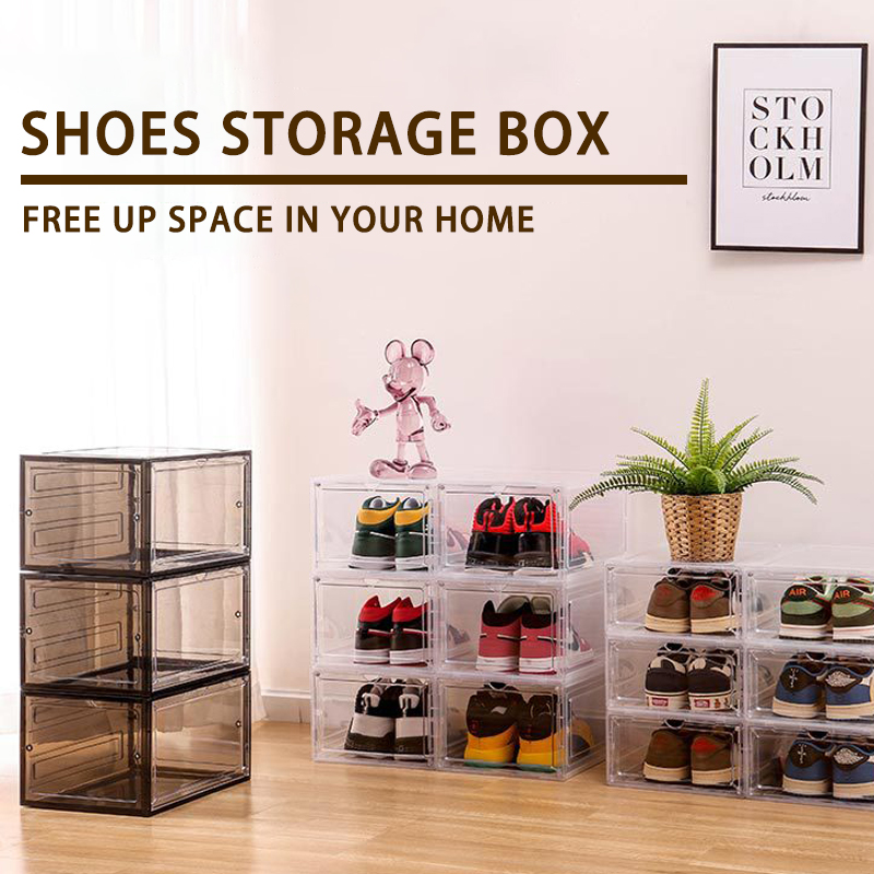 Side Drop / Front Drop Stackable Acrylic Shoe box basketball shoe box ...
