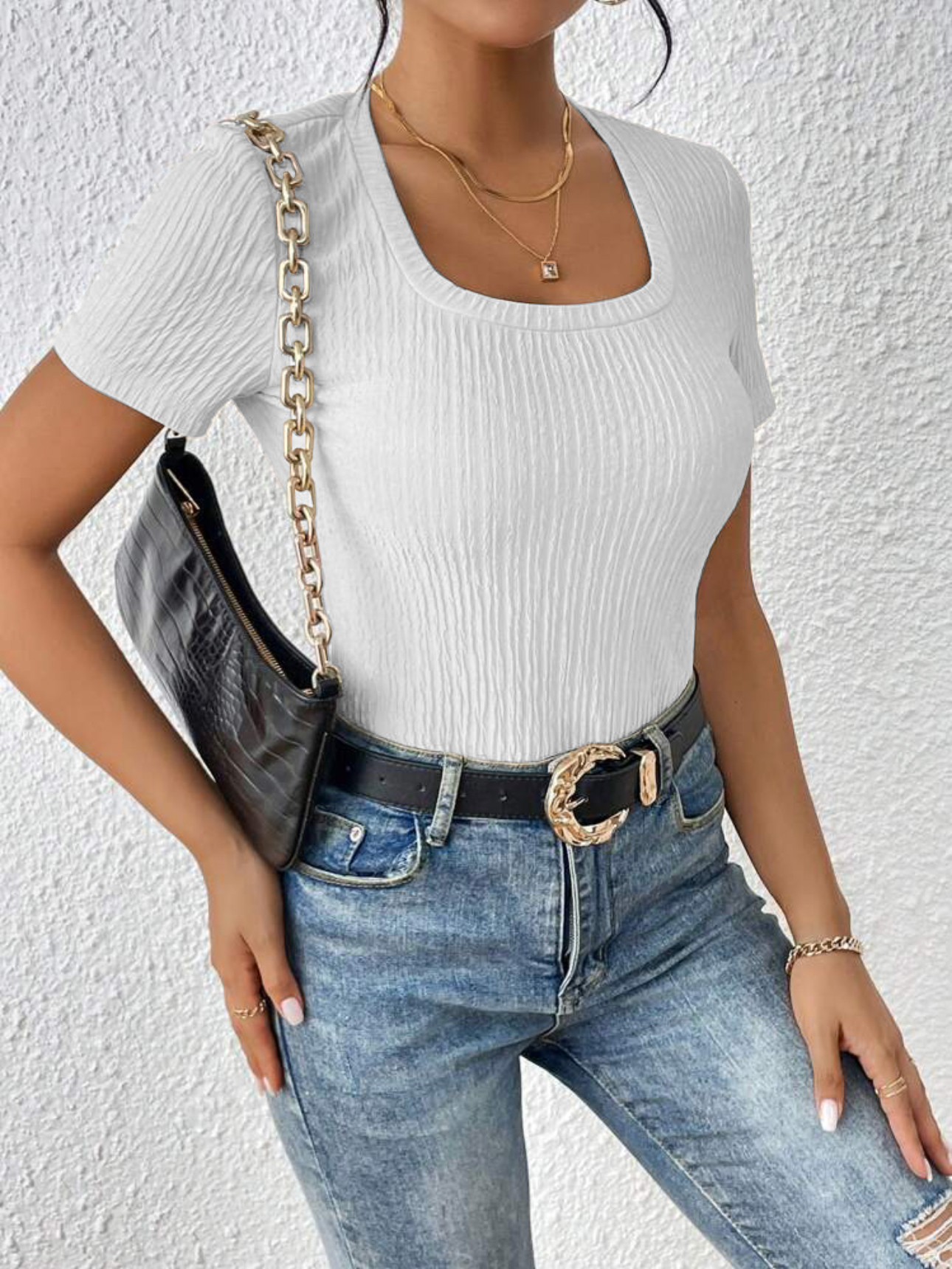 Angelcity High Quality T Shirt Square Neck Bark Crepe Tela Tee Frenchy ...