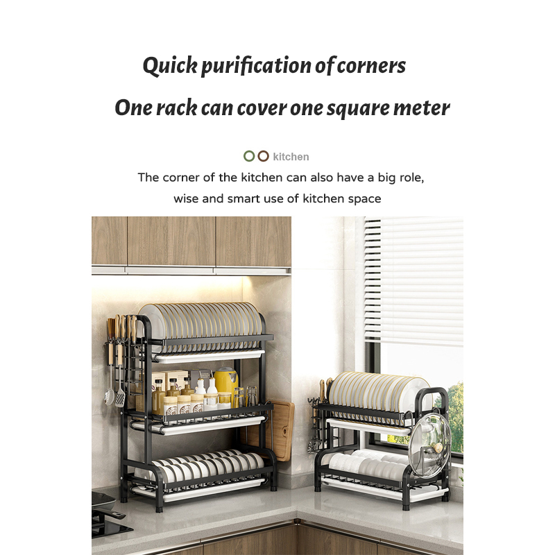 CHIT 2/3 Tiers Kitchen Dish Rack Multi-Purpose Carbon Steel Storage ...