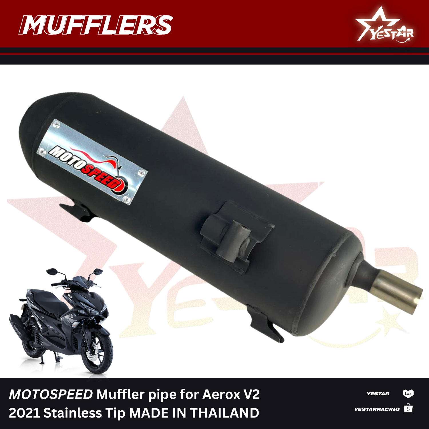 yestarph Motospeed Muffler pipe for AEROX V2 2021 Stainless tip Made in ...