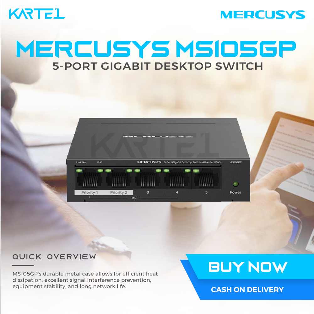 Mercusys MS105GP 5-Port Gigabit Desktop Switch with PoE+ | Shopee ...
