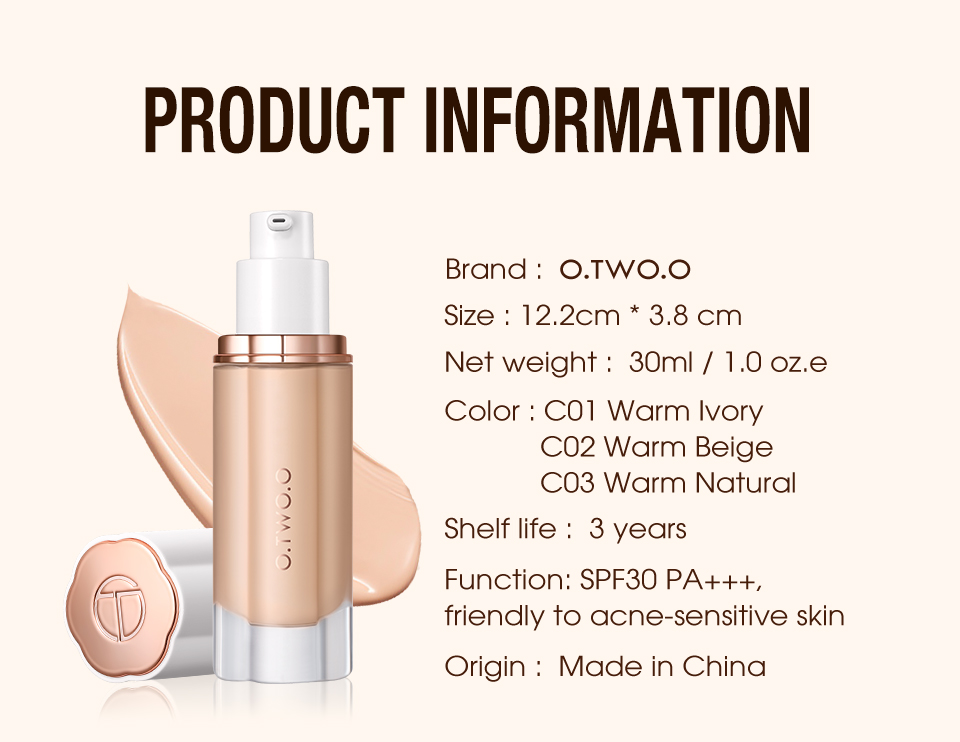 O.TWO.O Liquid Foundation Long Lasting 3 Colors Natural Concealer Matte ...