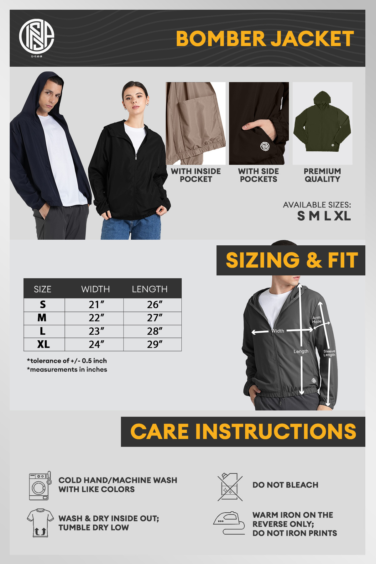 COLLAB By Inspi Windbreaker Bomber Jacket for Men & Women w/ Zipper ...