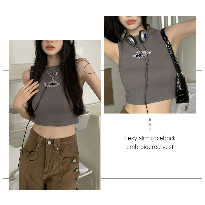 Korean Racer Back Crop Top for Women embroidered Knitted Korean Trendy ...