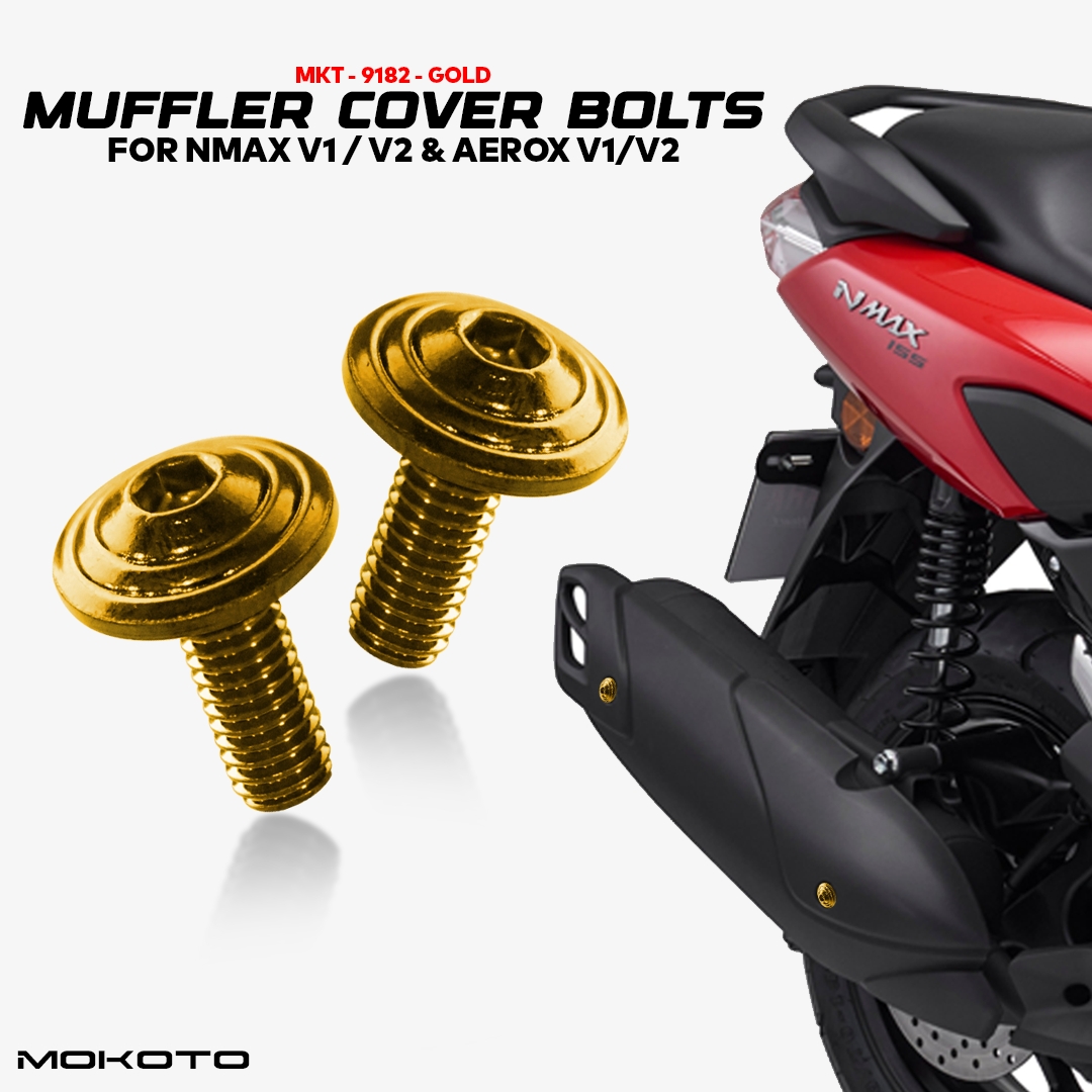 MOKOTO YAMAHA NMAX V1 V2/AEROX V1 V2 MUFFLER COVER MUSHROOM GOLD BOLTS FOR NMAX/AEROX V1 V2 2 ...