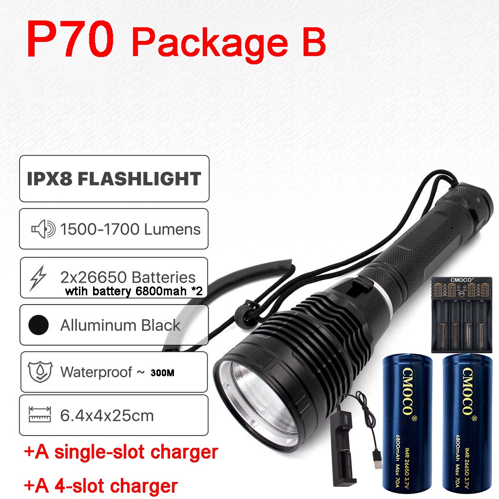 CMOCO Super Bright P70 / SP90 Diving Flashlight 8000LM Waterproof ...