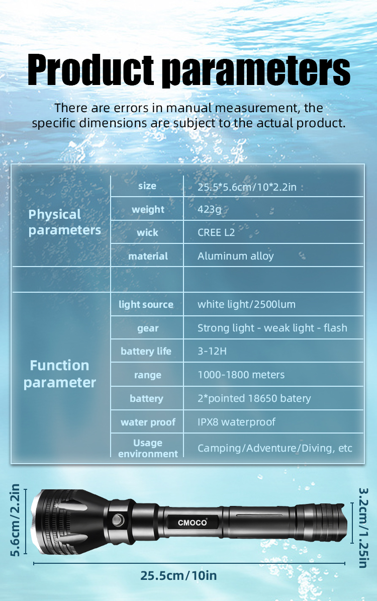 CMOCO Diving Flashlight Underwater 2500M 30W CREE Cree L2 Proof 150M ...