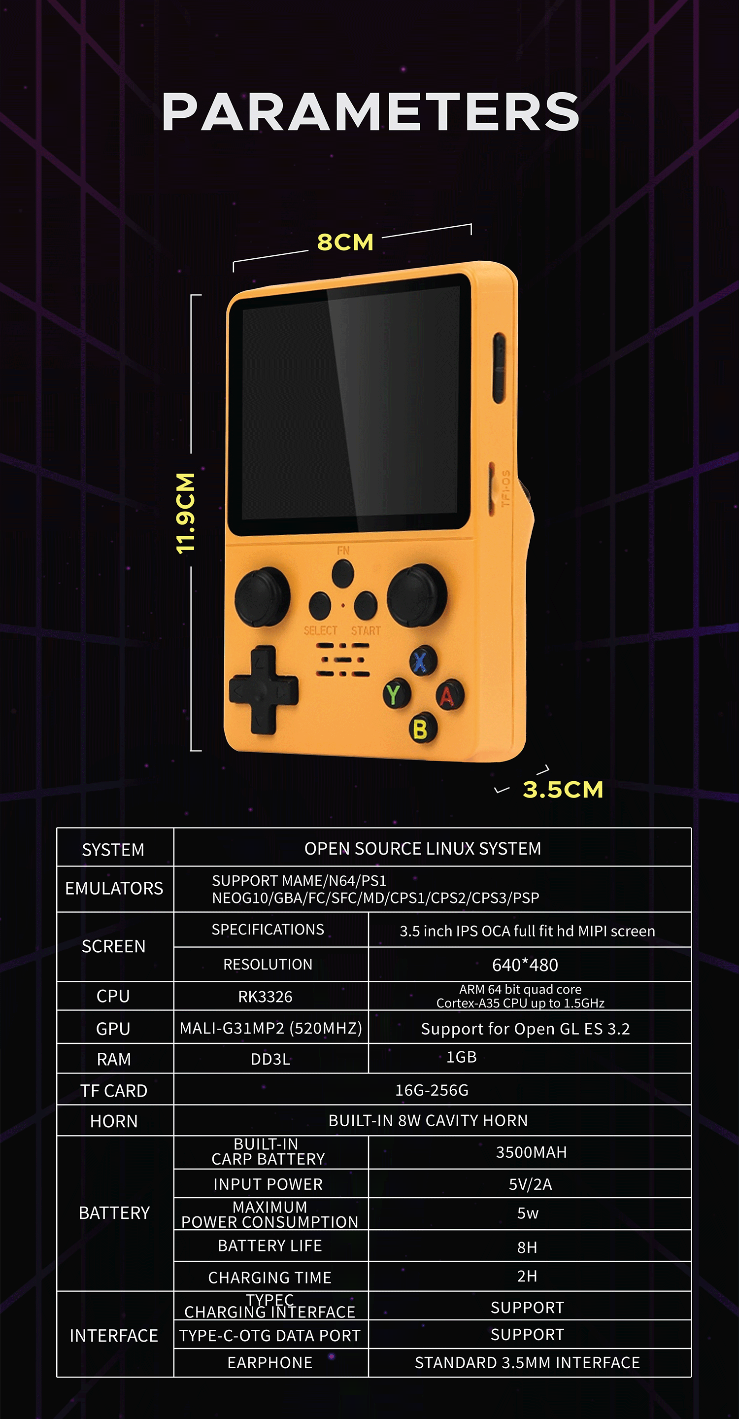 Retro Box Console Handheld Video Game Console Linux System 3.5" IPS ...