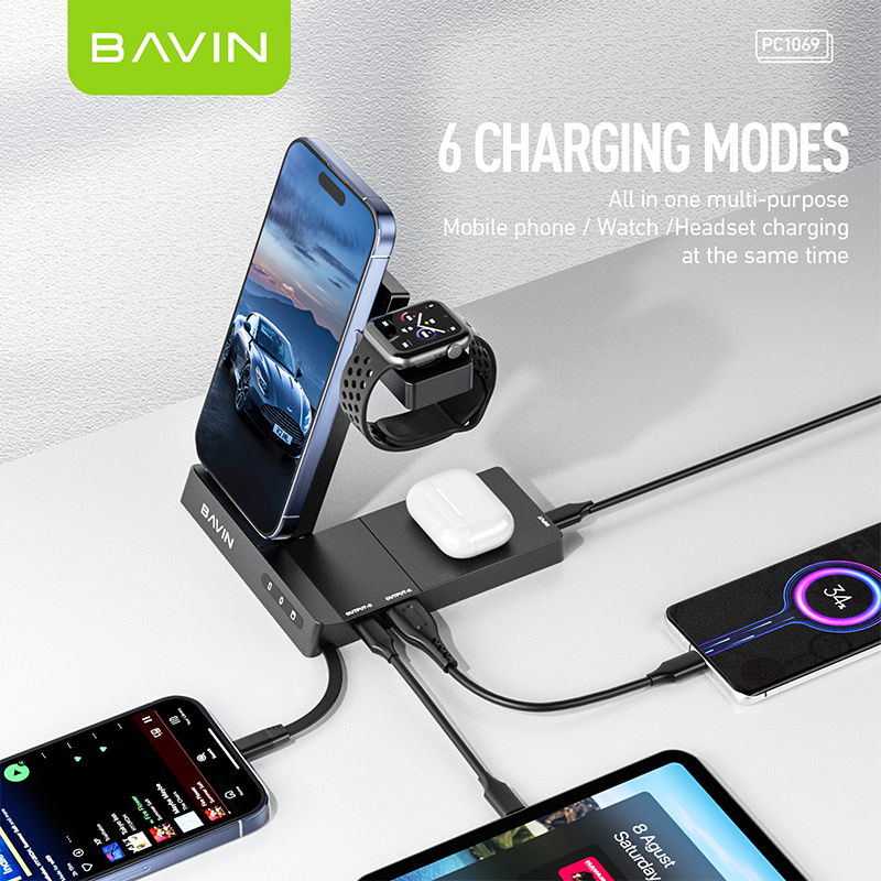 BAVIN PC1069 Portable Multi-functional 6 in 1 Wireless Docking Charger ...