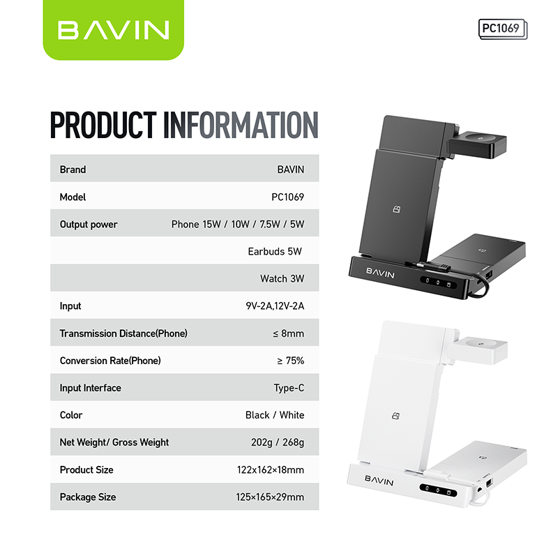 BAVIN PC1069 Portable Multi-functional 6 in 1 Wireless Docking Charger ...