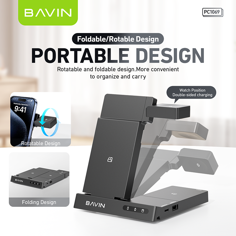 BAVIN PC1069 Portable Multi-functional 6 in 1 Wireless Docking Charger ...