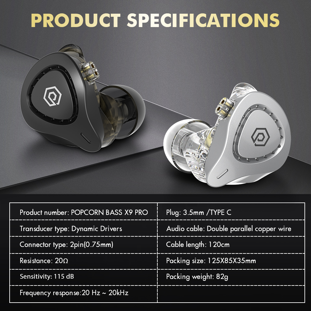 Popcorn Bass X9 Pro Metal In Ear Dynamic Earphone HIFI DJ with Mic ...