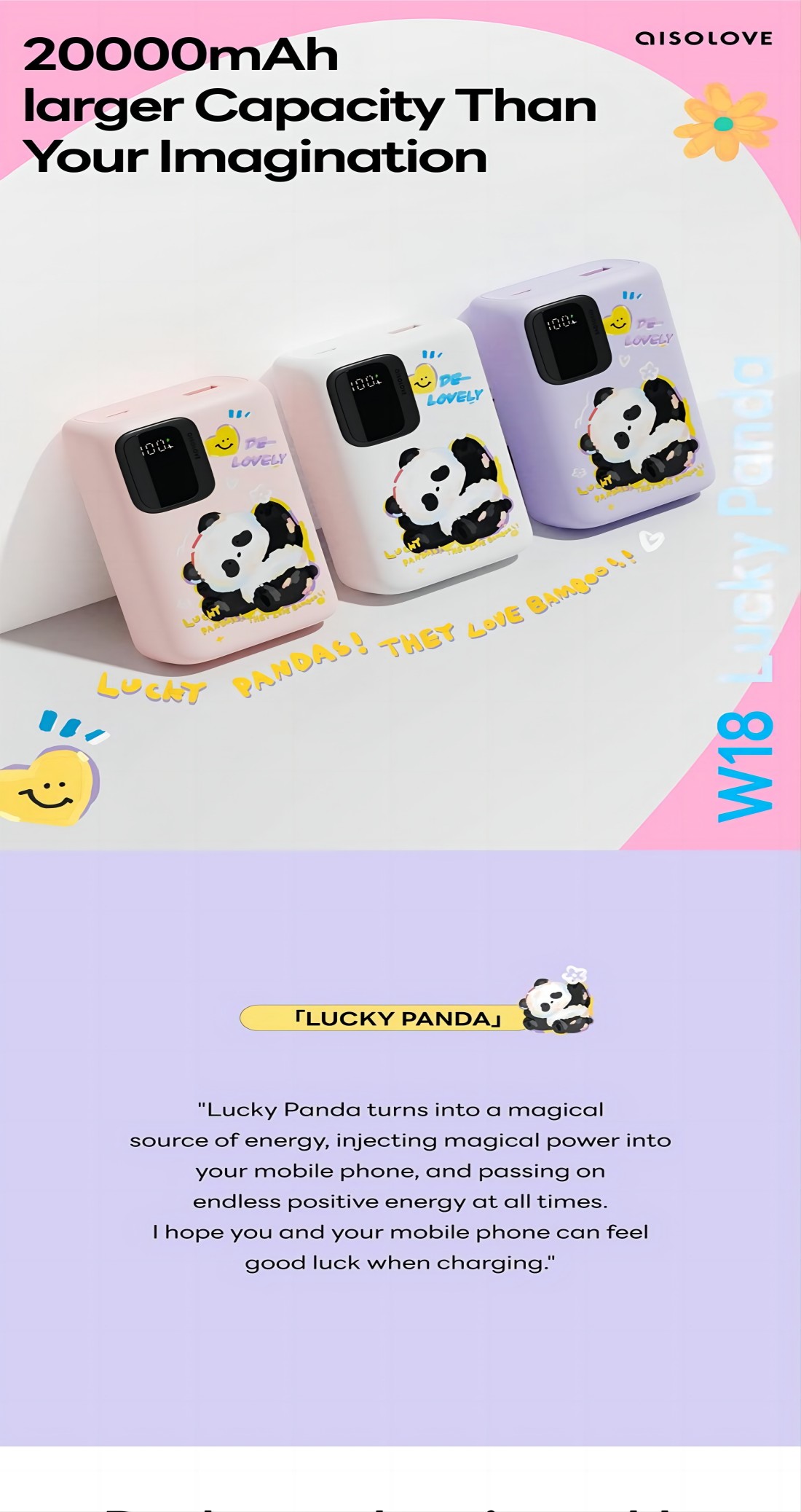 FANTASY Aisolove W18 20000mAh Cute Power Bank with Lightning & TYPE-C ...