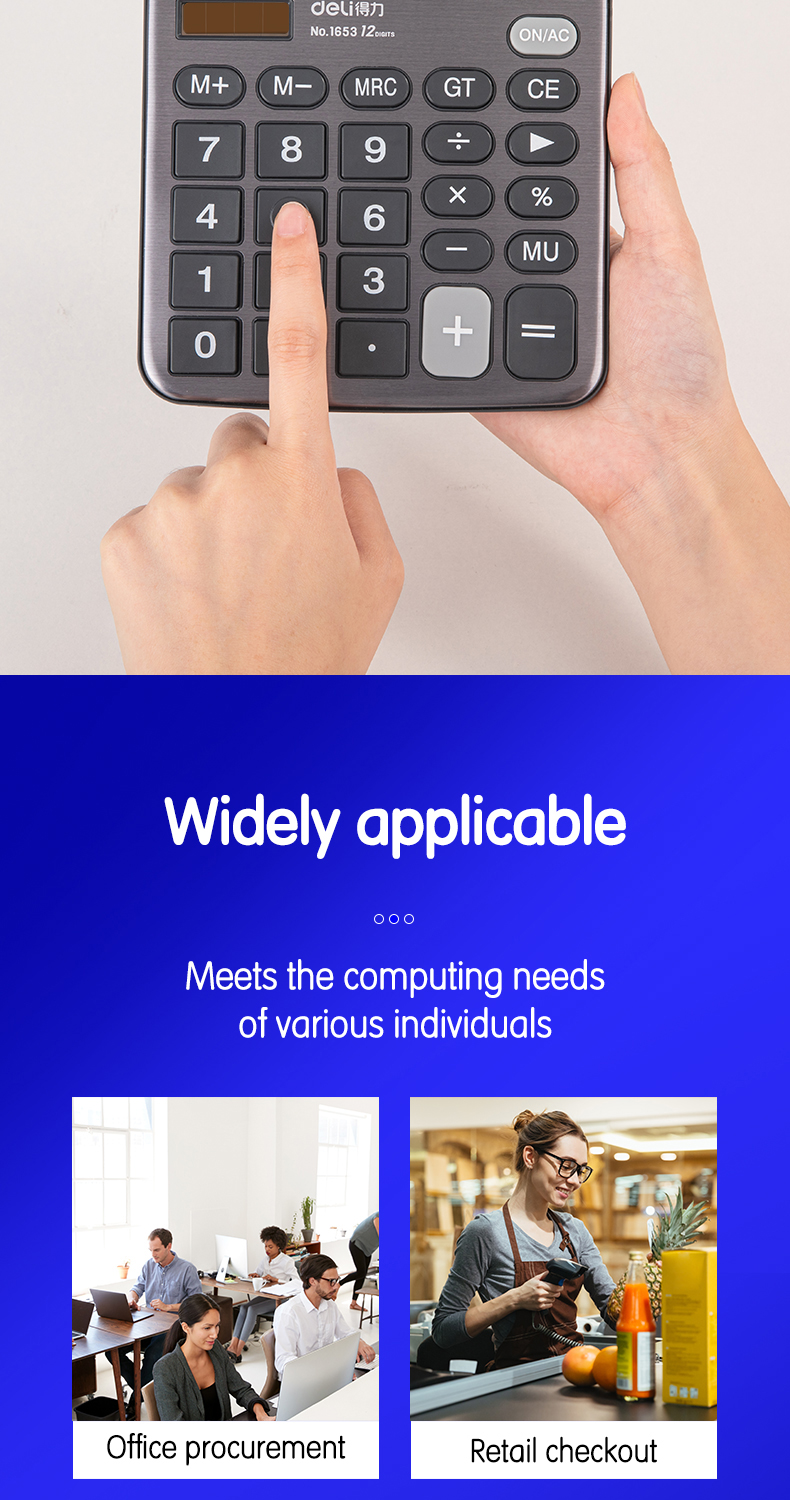 Deli Office 12 Digit Solar Calculator Desktop Basic Calculator Portable ...