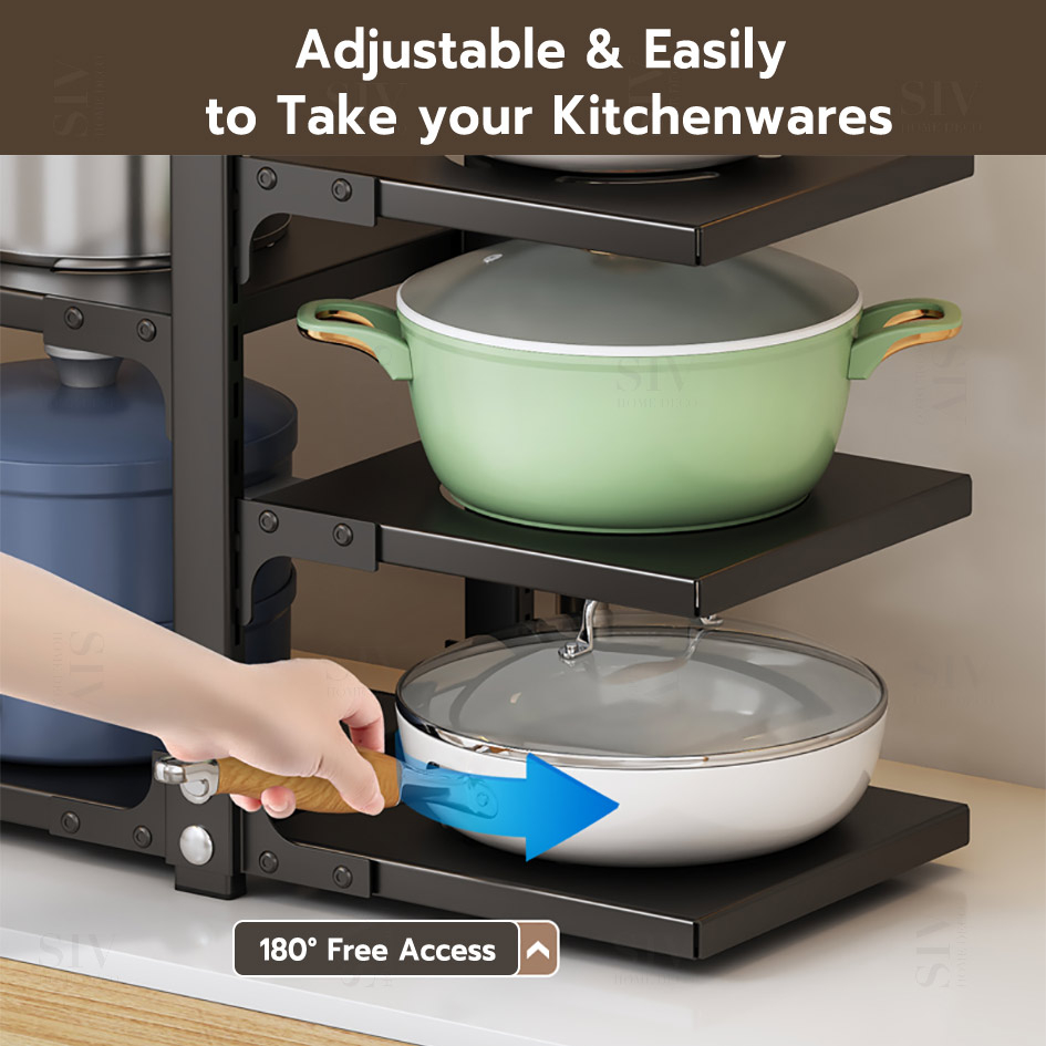 Kitchen Pan Organizer Pot Rack Adjustable Under Sink Countertop ...