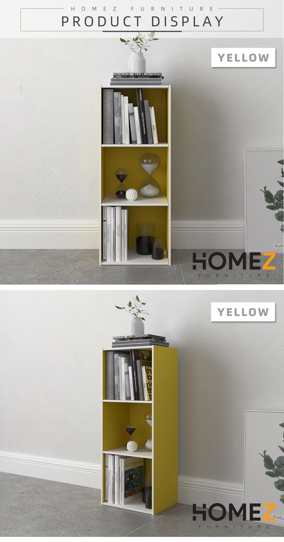 (Ready Stock) Homez 3 Tier Bookcase Wooden Cabinet Multi-Purpose ...