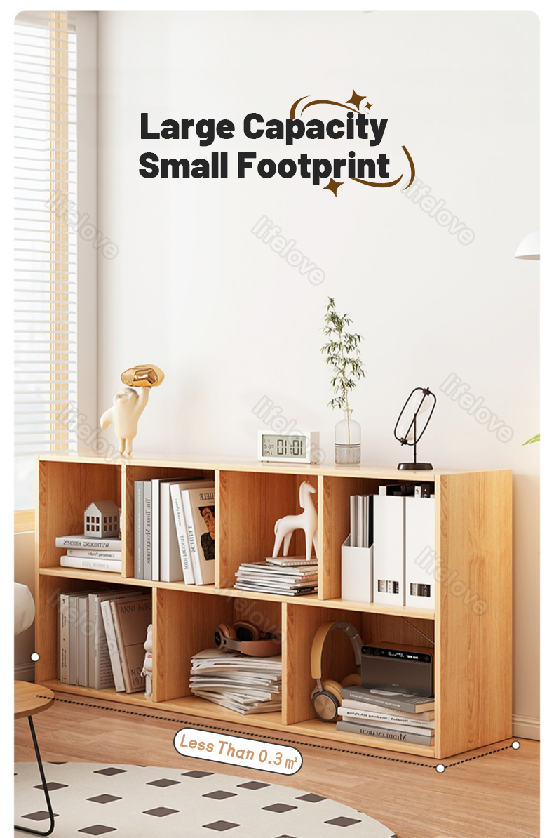 【With Backboard】Multifunctional Bookshelf Wooden Bookcase Storage Grid ...