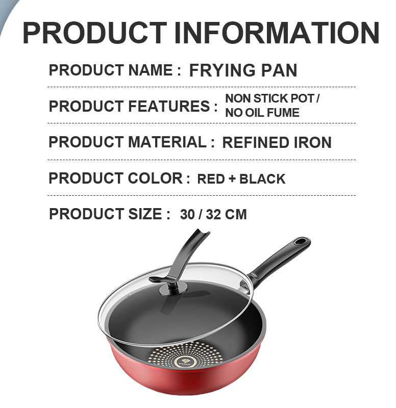 32CM Non Stick Pan with Cover Composite Diamond Coating Wok Stir-fry ...