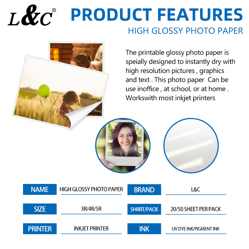 L&C Photo Paper 3R 4R 5R Size 20sheets 50 Sheets Pack 180gsm 230gsm ...