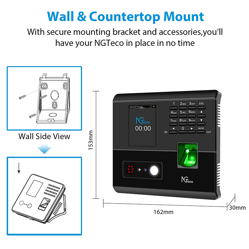 NGTeco Attendance MB1 Time Machine Face+Fingerprint+ID Card+PIN Time ...