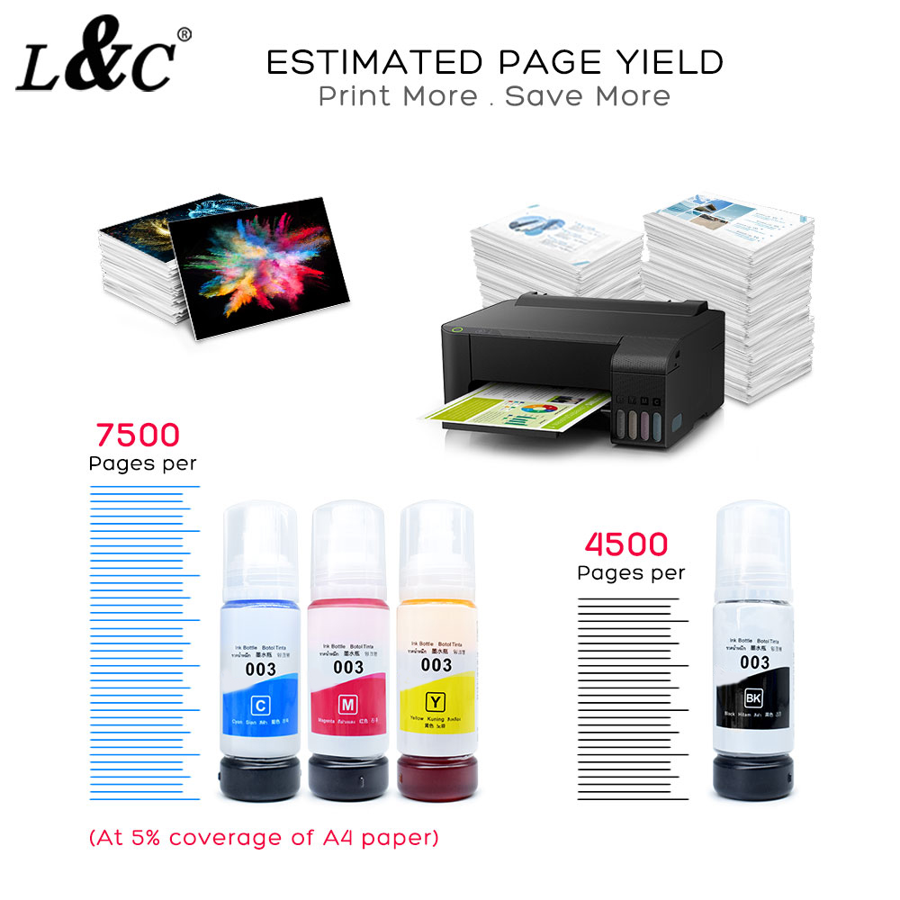 L&C Premium Refill ink 003 Ink Dye Ink For Inkjet Printer L3110 L3116 ...