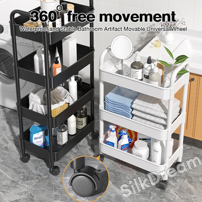 4 Layer Bathroom Organizer Rack with Wheels Trolley Cart kitchen With ...