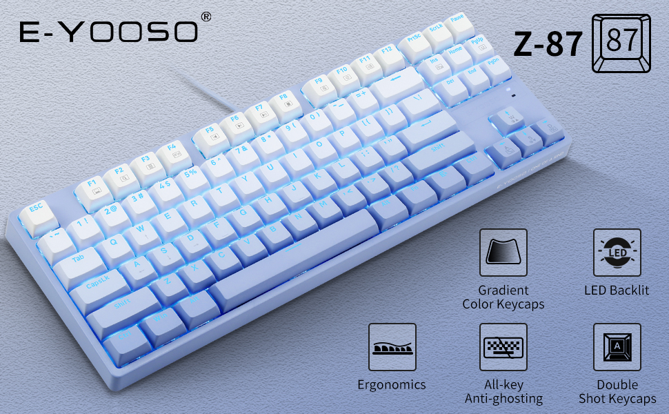 E-Yooso Z-87 Ice Blue Single Light 87 Keys Wired Mechanical Keyboard ...