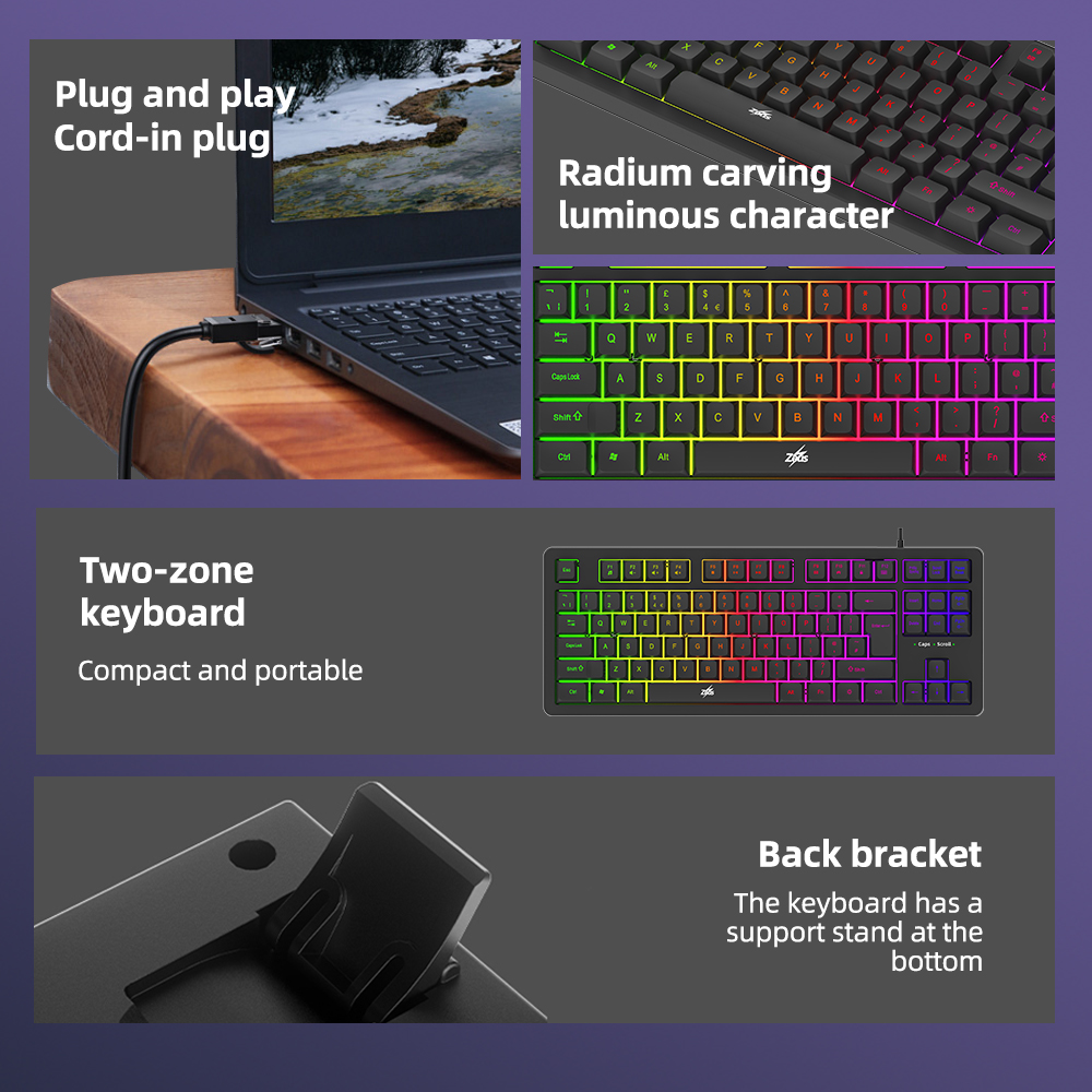 Zeus K-123 Rainbow LED 87 Keys Gaming Keyboard Multi-Media Online ...