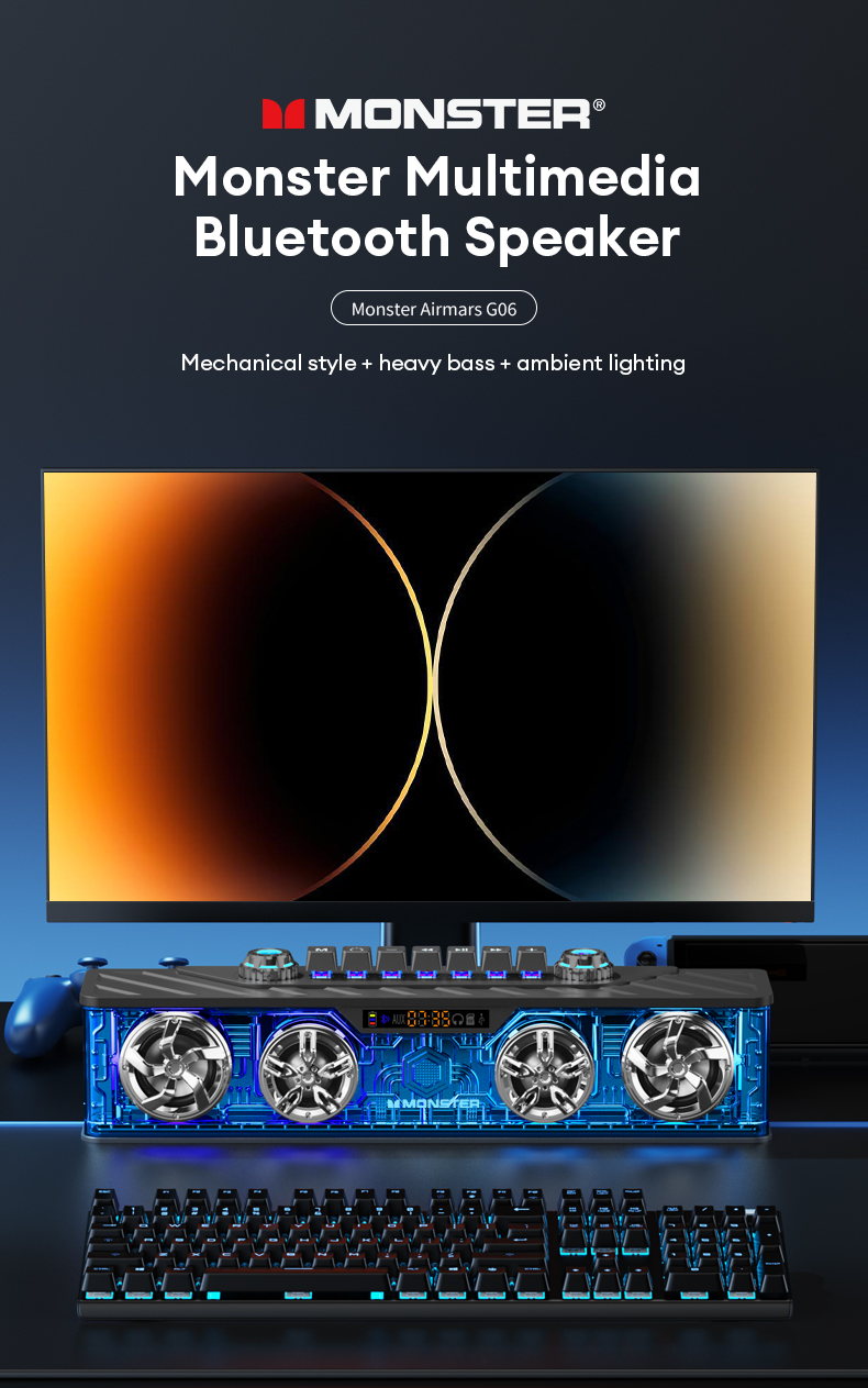 Monster G06 Bluetooth Speaker 4000mAh Aux Audio Cable Heavy Bass Stereo ...