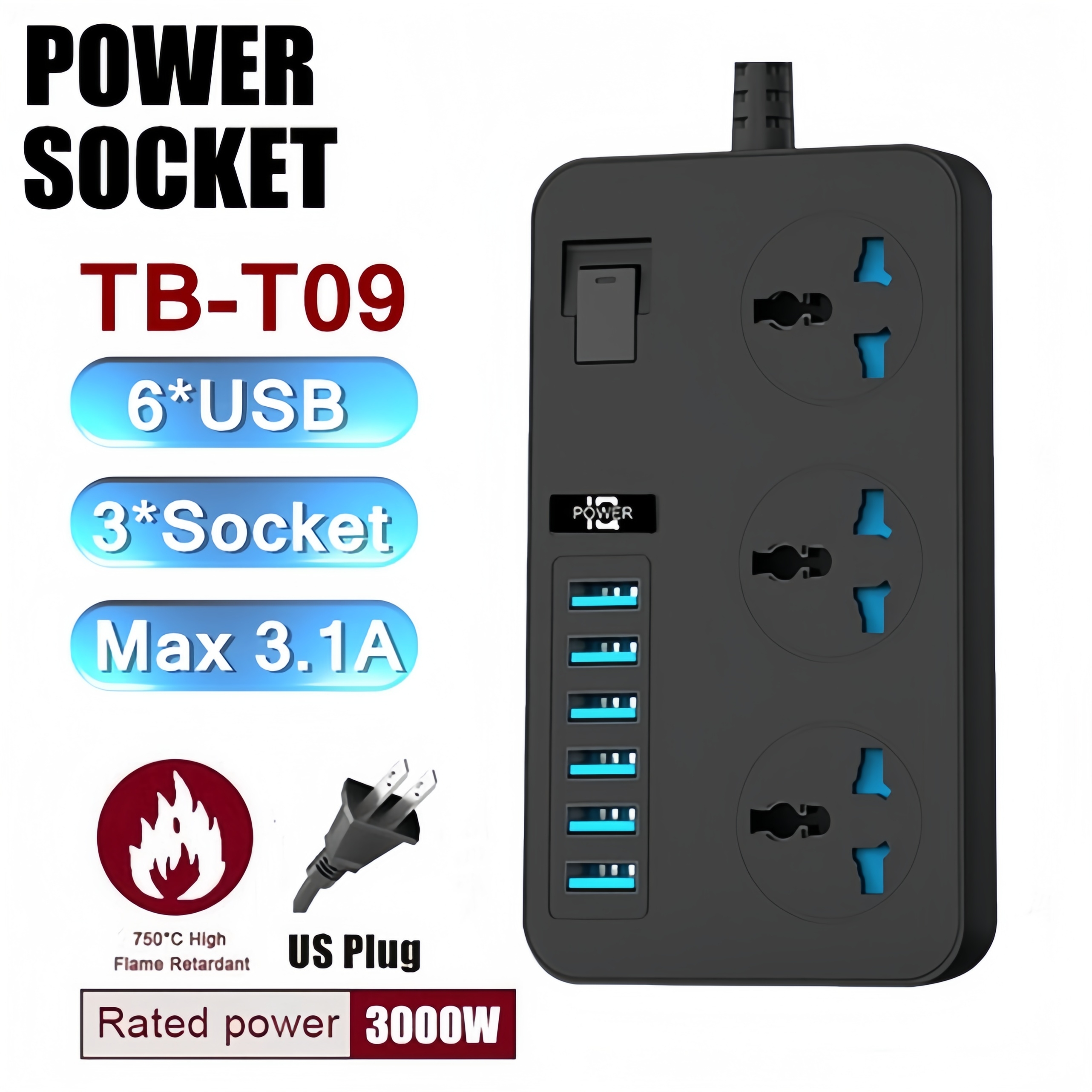 Zeus Multi-function 3.1A Universal Power Socket Extension Cord Plug ...