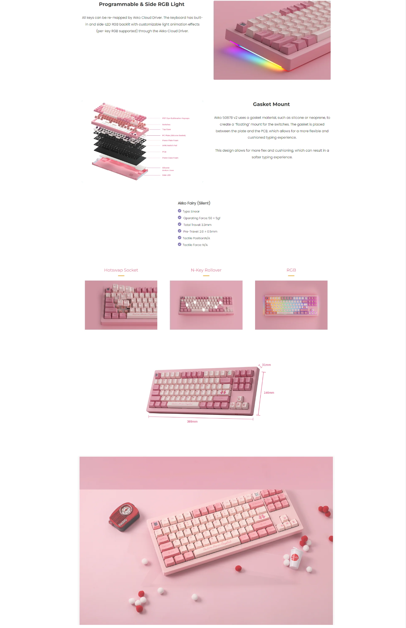 Akko Sailor Moon Crystal 5087B V2 Multi-Modes RGB Mechanical Keyboard Gasket Mount | Shopee ...