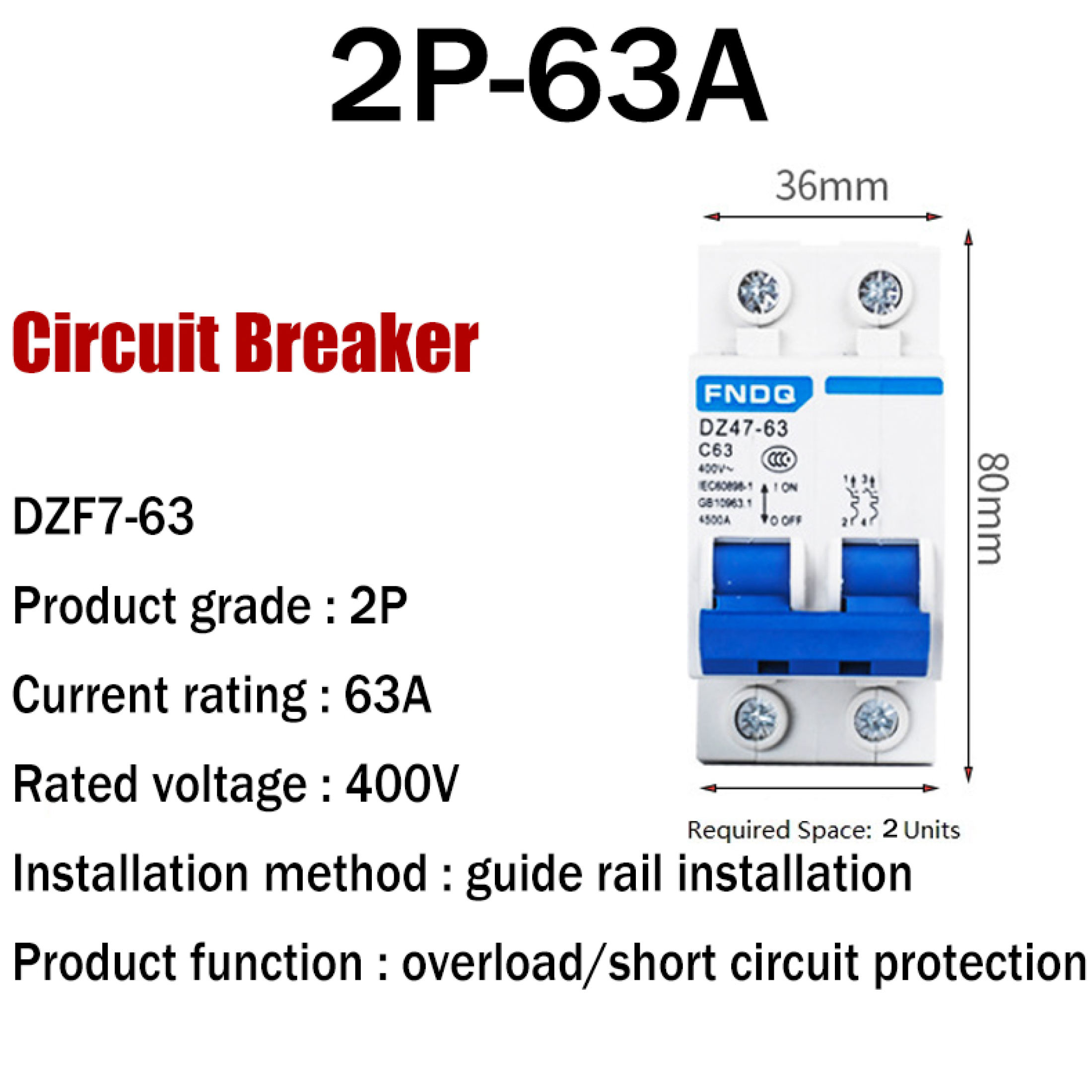 AC Breaker DC Breaker 10A 25A 32A 63A 2 Poles SPD Air switch DZ47-63 ...