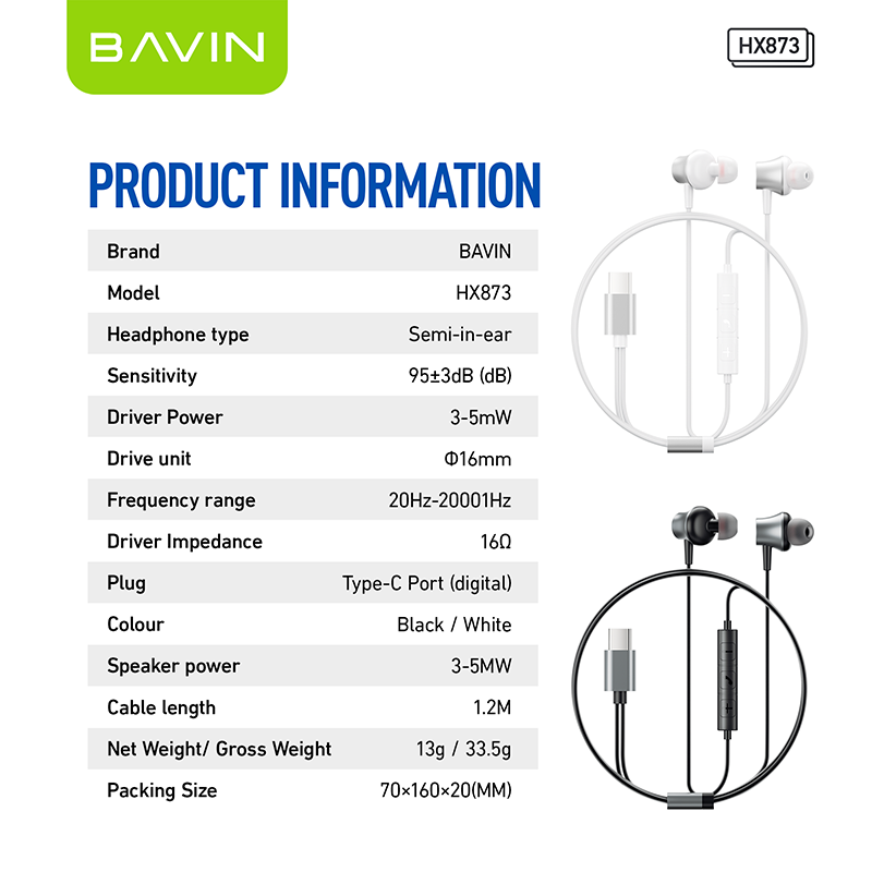 BAVIN HX873 Heavy Bass Audio Sound Earphone w/ Controller & Built ...