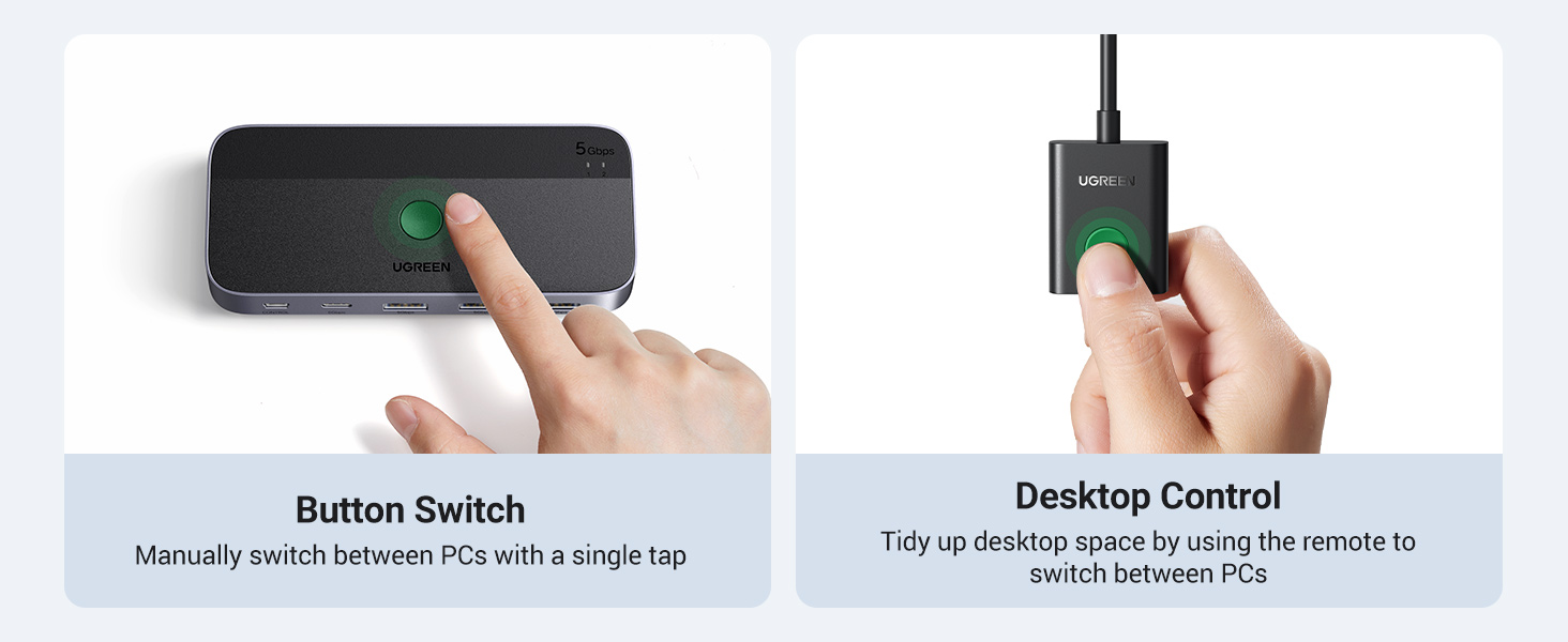 UGREEN USB 3.0 2 In, 4 Out Peripheral Switch Hub with Wired Remote, for ...